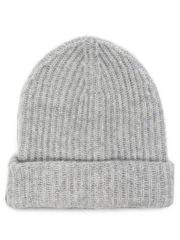ROBERTO COLLINA Ribbed Cashmere And Silk Beanie With Sequins - Grey