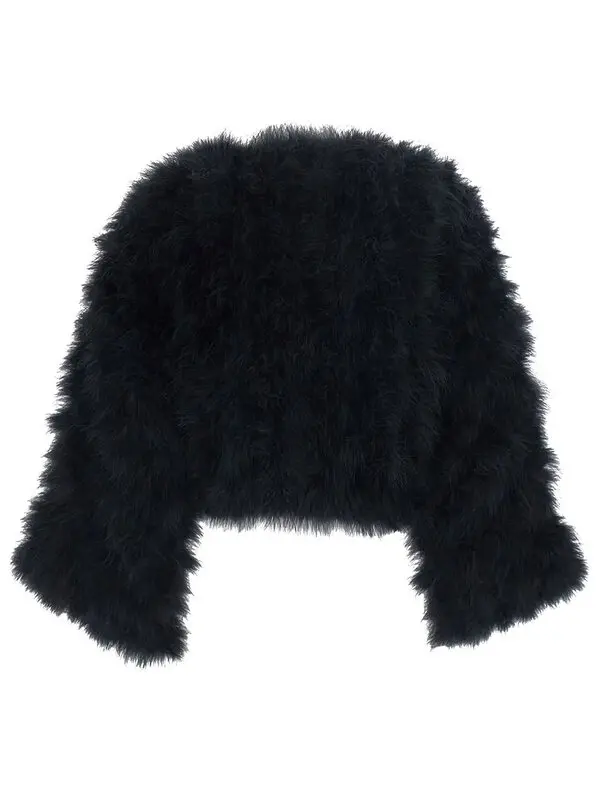 YVES SALOMON Cropped Jacket With Feathers - Black