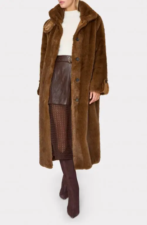 MILLY Gia Faux Fur Coat - Camel