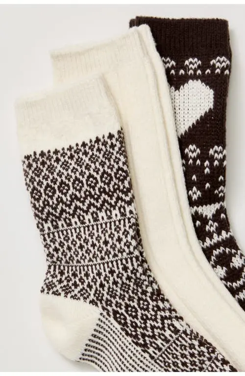 Free People 3-pack Nordic Knit Socks - Brown Pattern