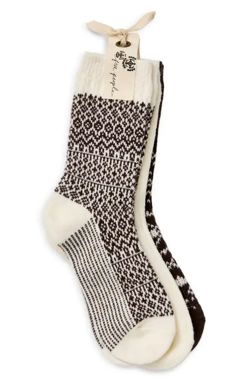 Free People 3-pack Nordic Knit Socks - Brown Pattern