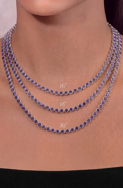 Sterling Forever Helene Bezel Sapphire Cubic Zirconia Tennis Necklace - Silver