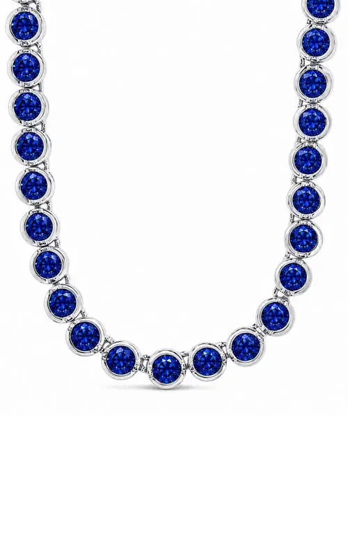 Sterling Forever Helene Bezel Sapphire Cubic Zirconia Tennis Necklace - Silver