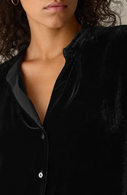 Eileen Fisher Mandarin Collar Velvet Button-up Shirt