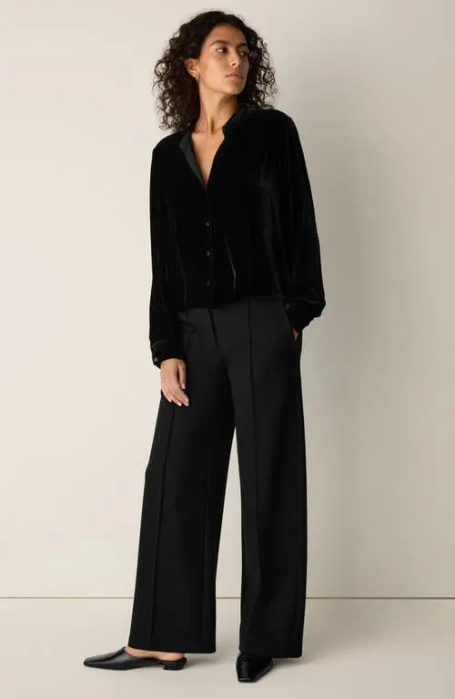 Eileen Fisher Mandarin Collar Velvet Button-up Shirt