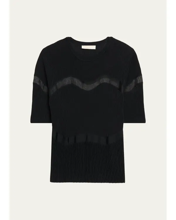 Ulla Johnson Ayla Wavy-inset Short-sleeve Rib Top - Noir