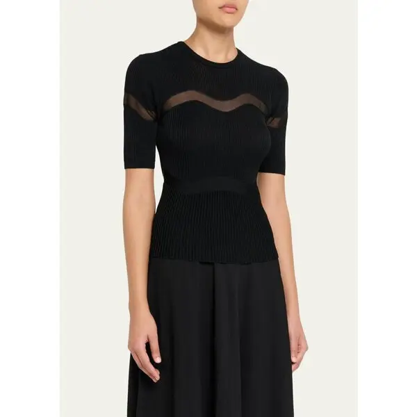 Ulla Johnson Ayla Wavy-inset Short-sleeve Rib Top