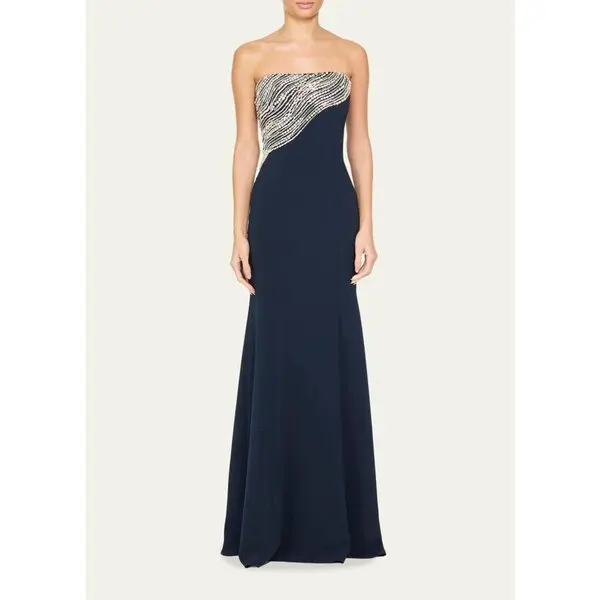 Jenny Packham Soyala Wave Beaded Strapless Gown