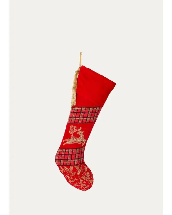 SUDHA PENNATHUR Velvet Embellished Christmas Stocking - Multi