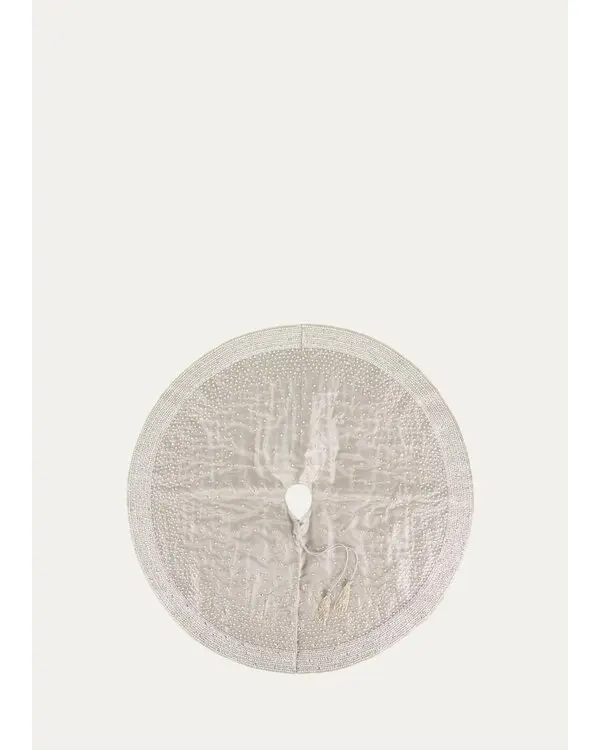 SUDHA PENNATHUR 60" Tissue Tree Skirt With Pearly Beaded Border