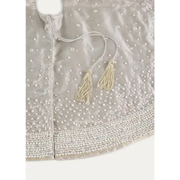 SUDHA PENNATHUR 60" Tissue Tree Skirt With Pearly Beaded Border