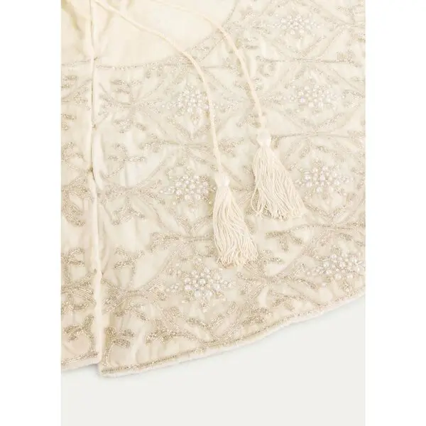 SUDHA PENNATHUR 60" Velvet Tree Skirt With Silver Beaded Snowflakes