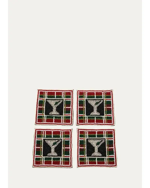 SUDHA PENNATHUR 4-piece Beaded Tartan Coaster Set