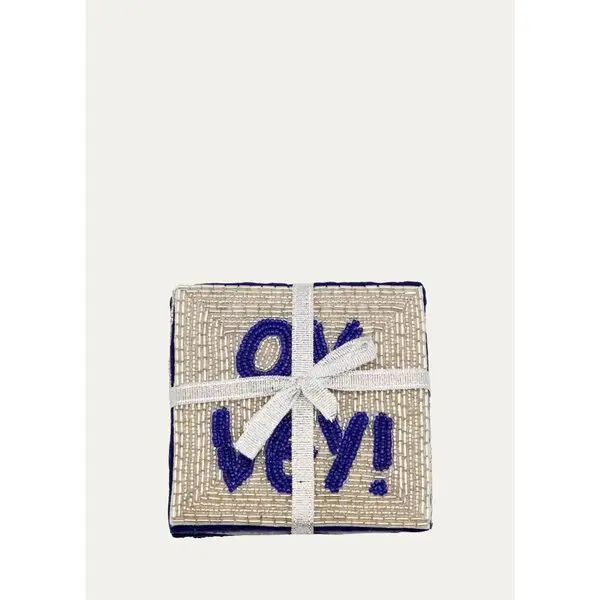 SUDHA PENNATHUR 4-piece Embroidered Hannukah Coasters Set