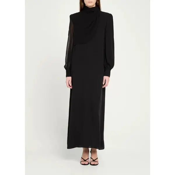 Valentino Garavani Mock-neck Draped Silk Georgette Long-sleeve Maxi Dress
