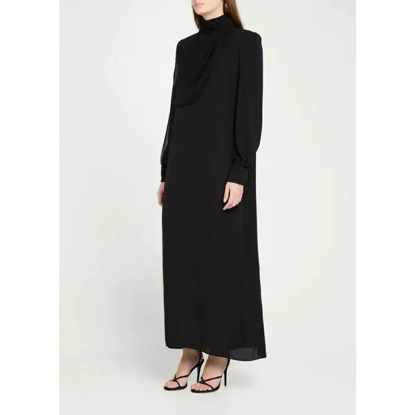 Valentino Garavani Mock-neck Draped Silk Georgette Long-sleeve Maxi Dress