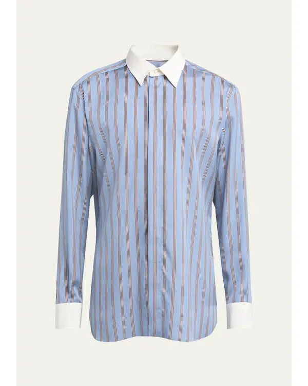 TOM FORD Stripe Silk Contrast-trim Sport Shirt