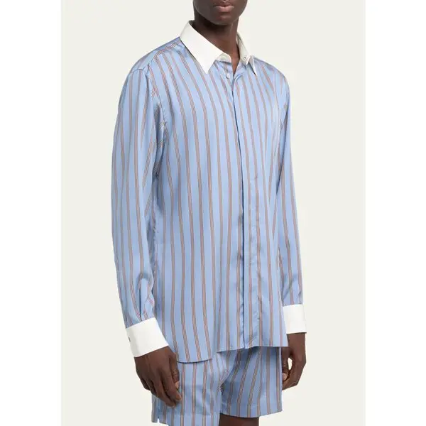 TOM FORD Stripe Silk Contrast-trim Sport Shirt