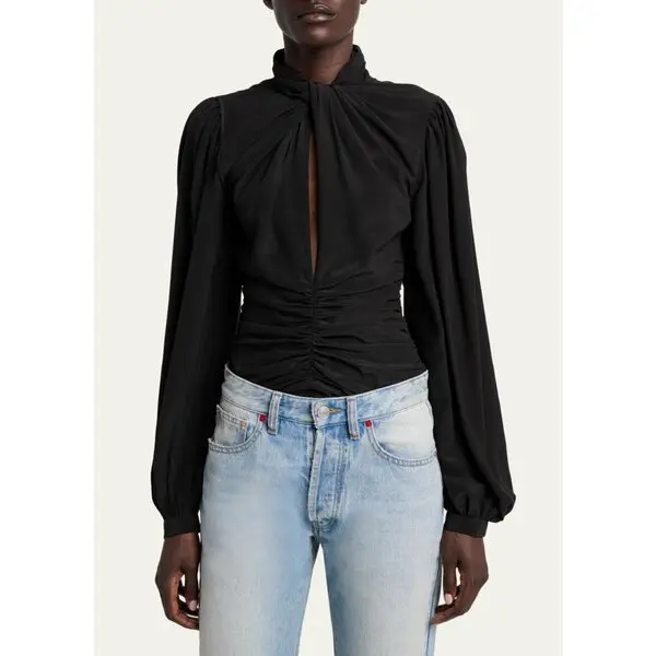 Isabel Marant Étoile Depsona Twisted Keyhole Long-sleeve Silk Blouse