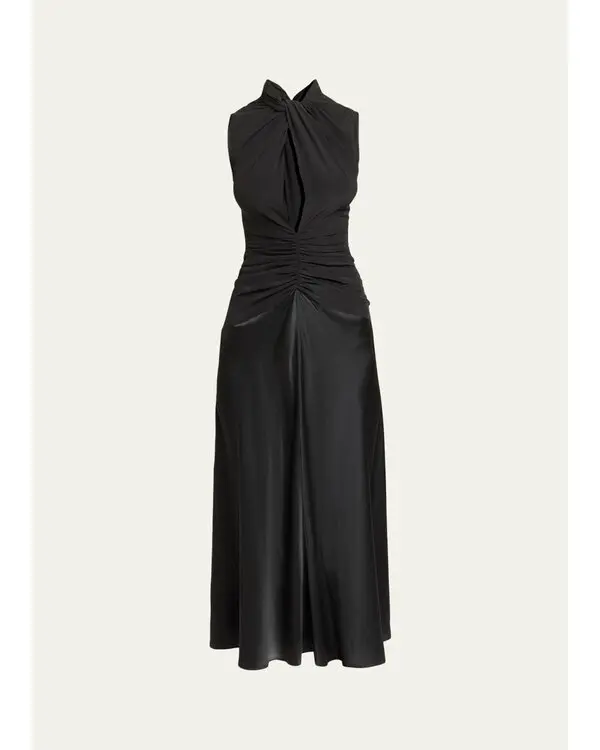 Isabel Marant Étoile Delfi Sleeveless Ruched Keyhole Satin Midi Dress - Black
