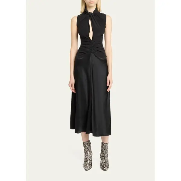 Isabel Marant Étoile Delfi Sleeveless Ruched Keyhole Satin Midi Dress