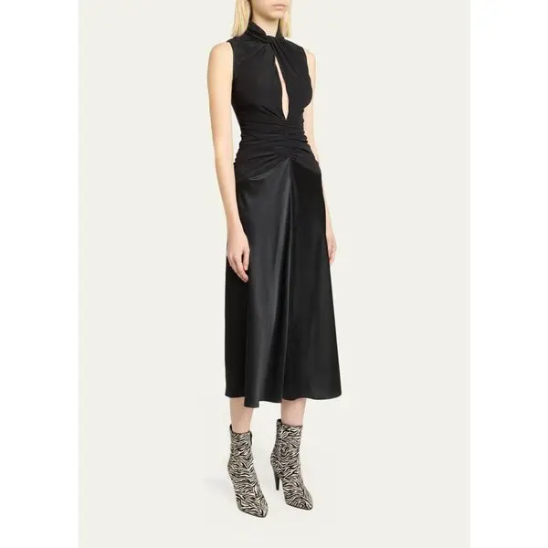 Isabel Marant Étoile Delfi Sleeveless Ruched Keyhole Satin Midi Dress
