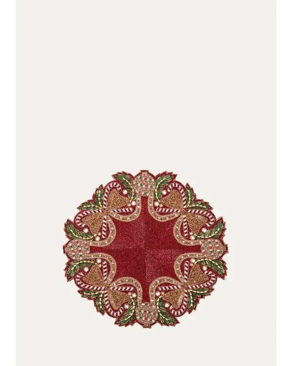 KIM SEYBERT Candy Cane Bow Beaded Placemat