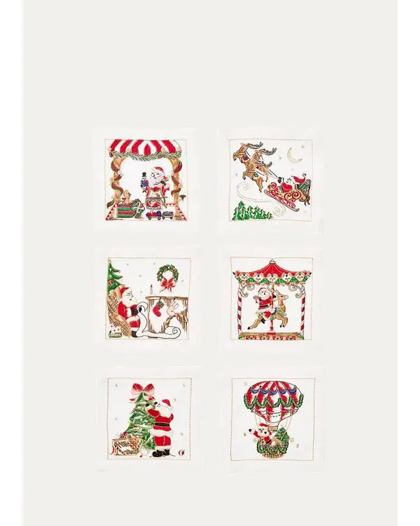 KIM SEYBERT Santa Embroidered Cocktail Napkins, Set Of 6