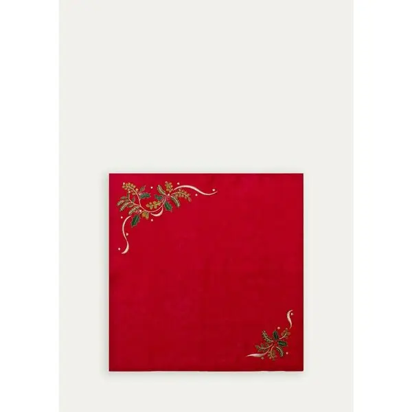 KIM SEYBERT Holly Ribbon Embroidered Linen Napkin
