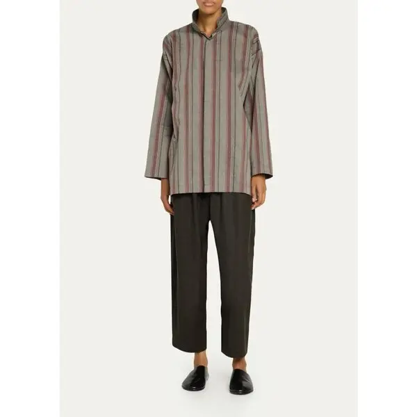 Eskandar Slim A-line Shirt With Double Stand Collar And Stepped Insert Long Length
