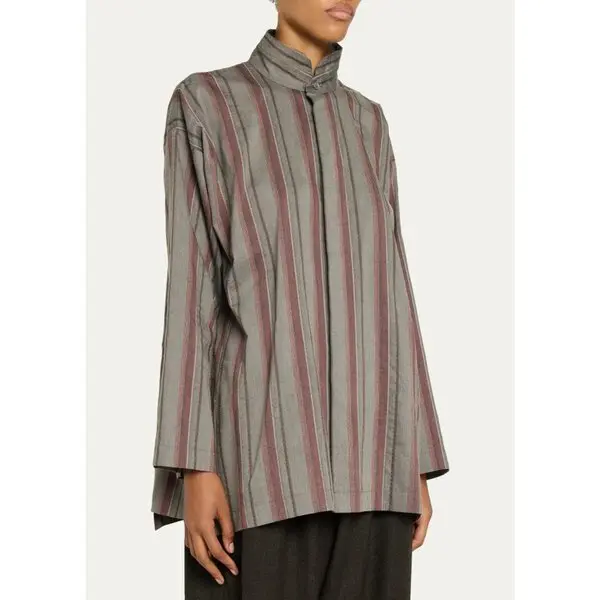 Eskandar Slim A-line Shirt With Double Stand Collar And Stepped Insert Long Length