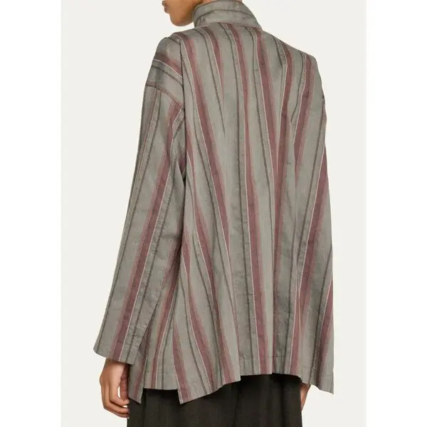 Eskandar Slim A-line Shirt With Double Stand Collar And Stepped Insert Long Length