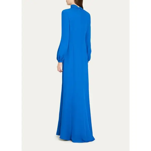Valentino Garavani Bow Embroidered Turtleneck Long-sleeve Silk Gown