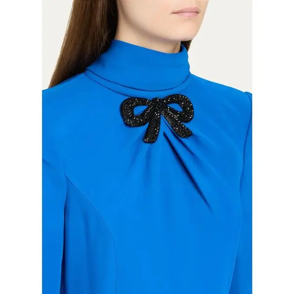 Valentino Garavani Bow Embroidered Turtleneck Long-sleeve Silk Gown