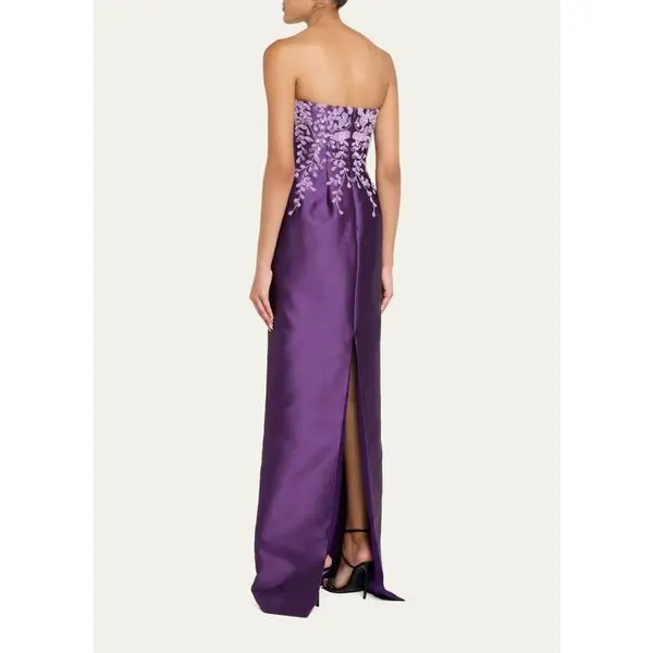 Pamella Roland Beaded Strapless Silk Column Gown