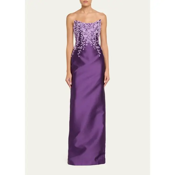 Pamella Roland Beaded Strapless Silk Column Gown