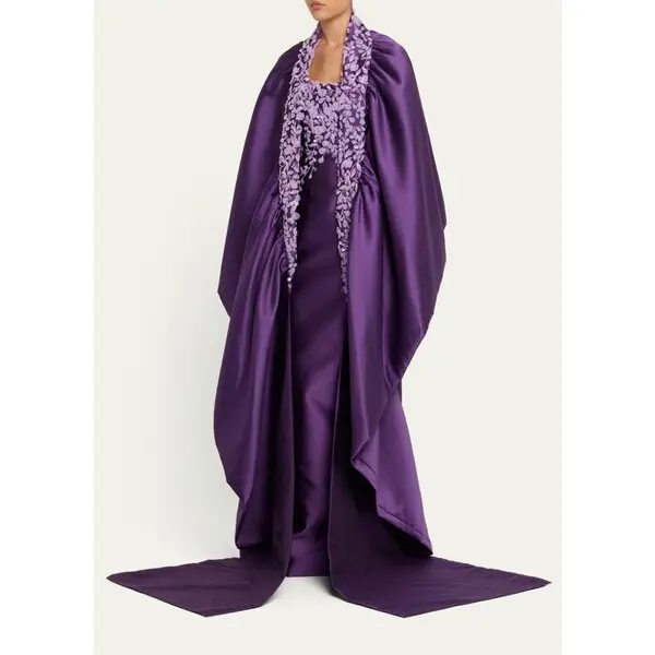 Pamella Roland Beaded Mikado Silk Asymmetric Cape