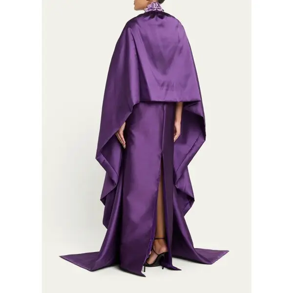 Pamella Roland Beaded Mikado Silk Asymmetric Cape