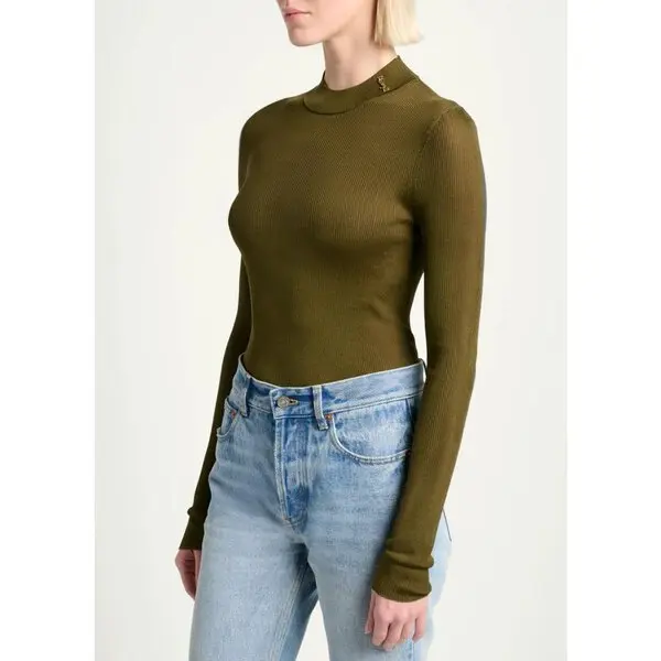 Saint Laurent Mock-neck Cote Silk Rib Sweater