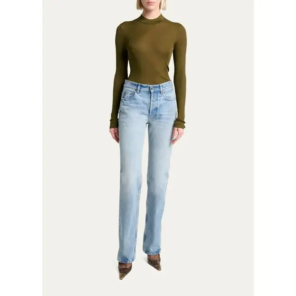 Saint Laurent Mock-neck Cote Silk Rib Sweater