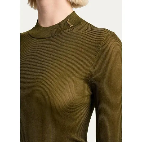 Saint Laurent Mock-neck Cote Silk Rib Sweater