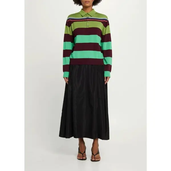 Christopher John Rogers Big Striped Wool-silk Long-sleee Polo Sweater