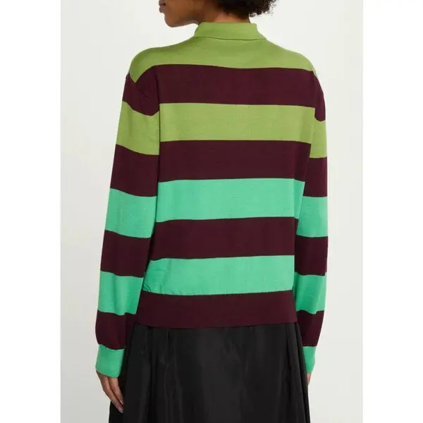 Christopher John Rogers Big Striped Wool-silk Long-sleee Polo Sweater