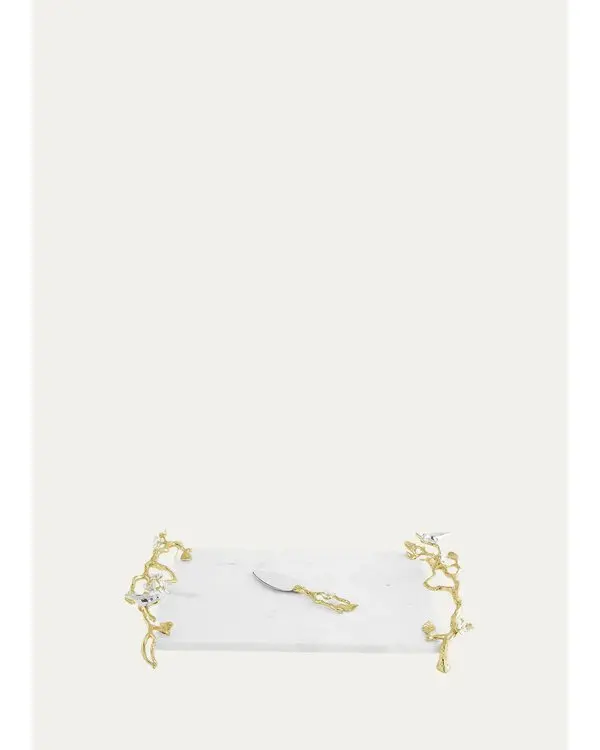 Michael Aram Lovebirds Silver & Gold Chesseboard With Knife - Open