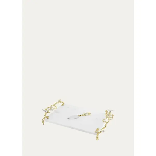 Michael Aram Lovebirds Silver & Gold Chesseboard With Knife