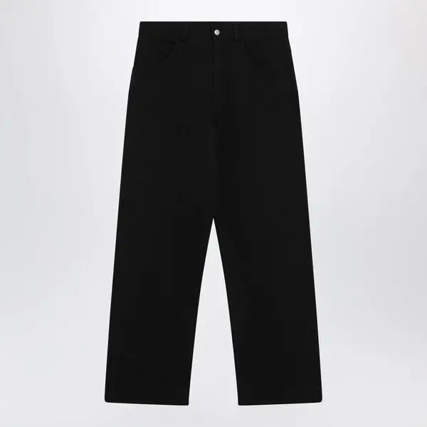 MAISON MARGIELA Wide-leg Cotton Trousers With Embroidered Logo - Black