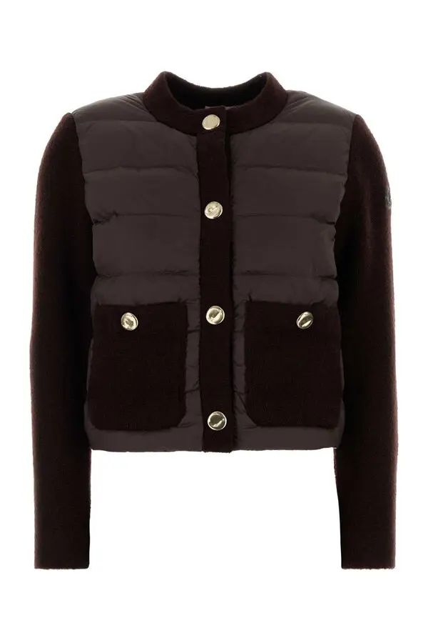 Moncler Chocolate Knit & Nylon Cardigan - Brown
