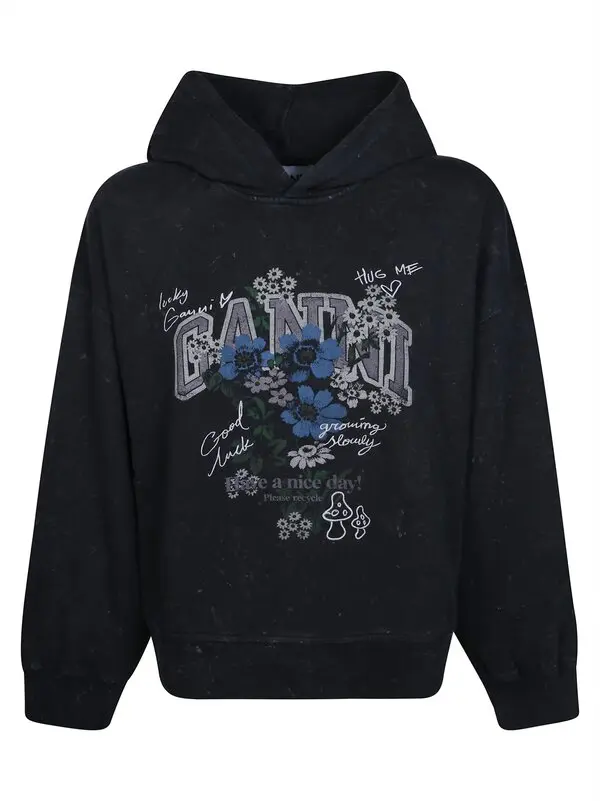 GANNI Cropped Hoodie In Vintage Wash - Nero