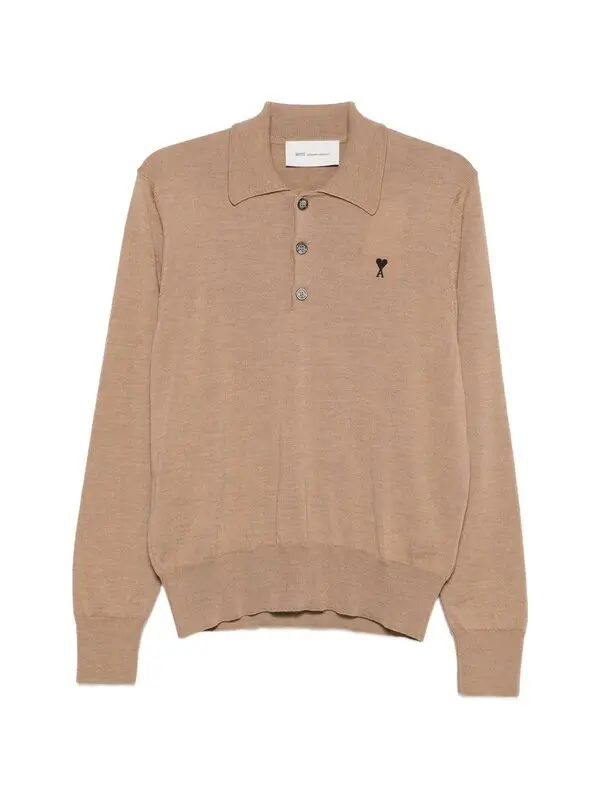 AMI Paris Polo Sweater With Contrasted De Coeur Mini Detail