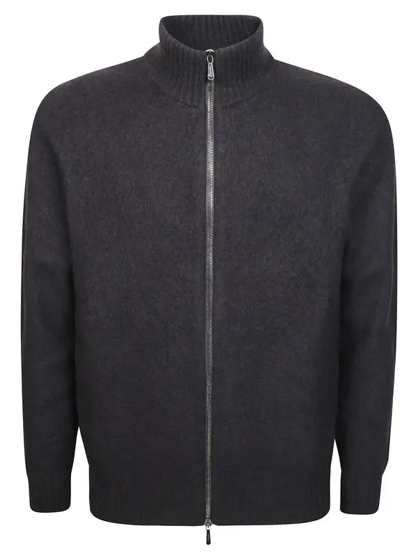 DRUMOHR Zip-up Merino Wool Cardigan With Tubico Garzato Finish - Marrone